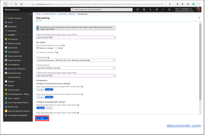 Configuring VNet Peering using the Azure portal | Abou Conde's Blog